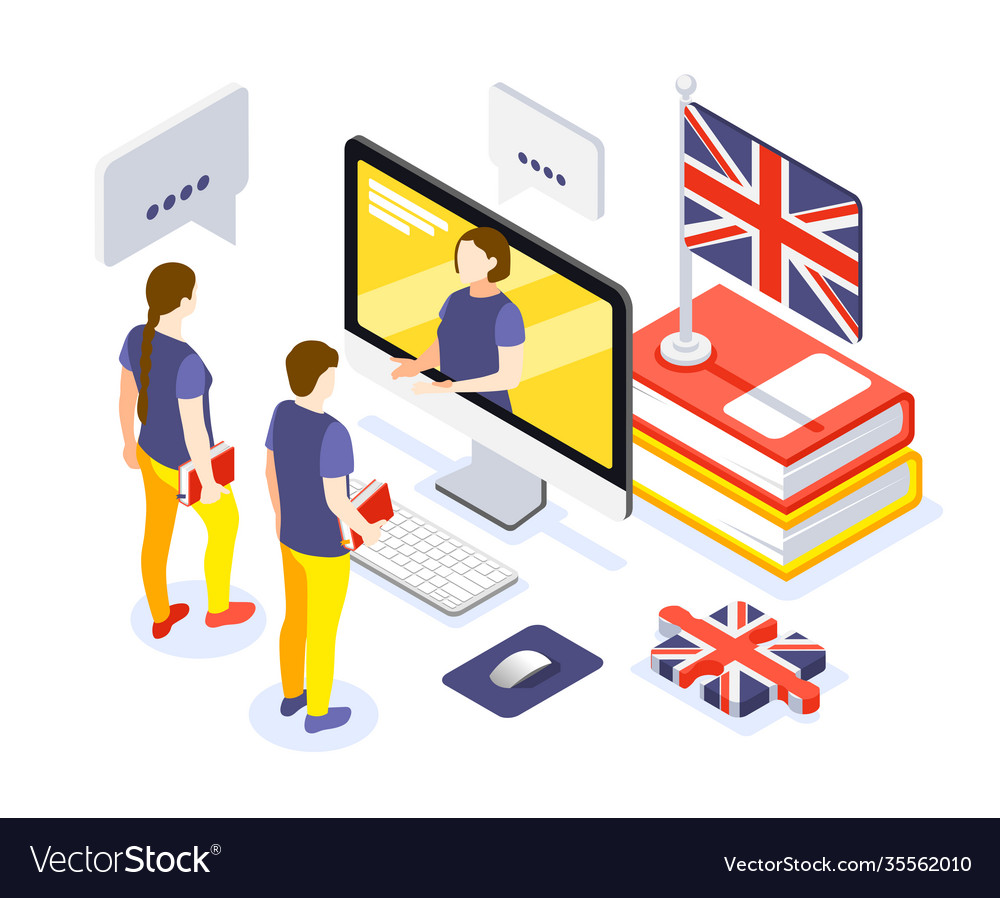 Language courses isometric composition Royalty Free Vector