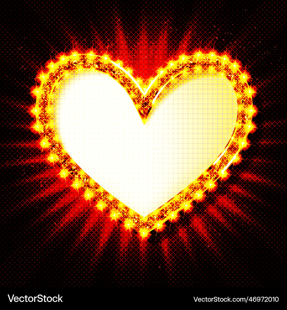 Light bulbs vintage neon glow heart frame Vector Image