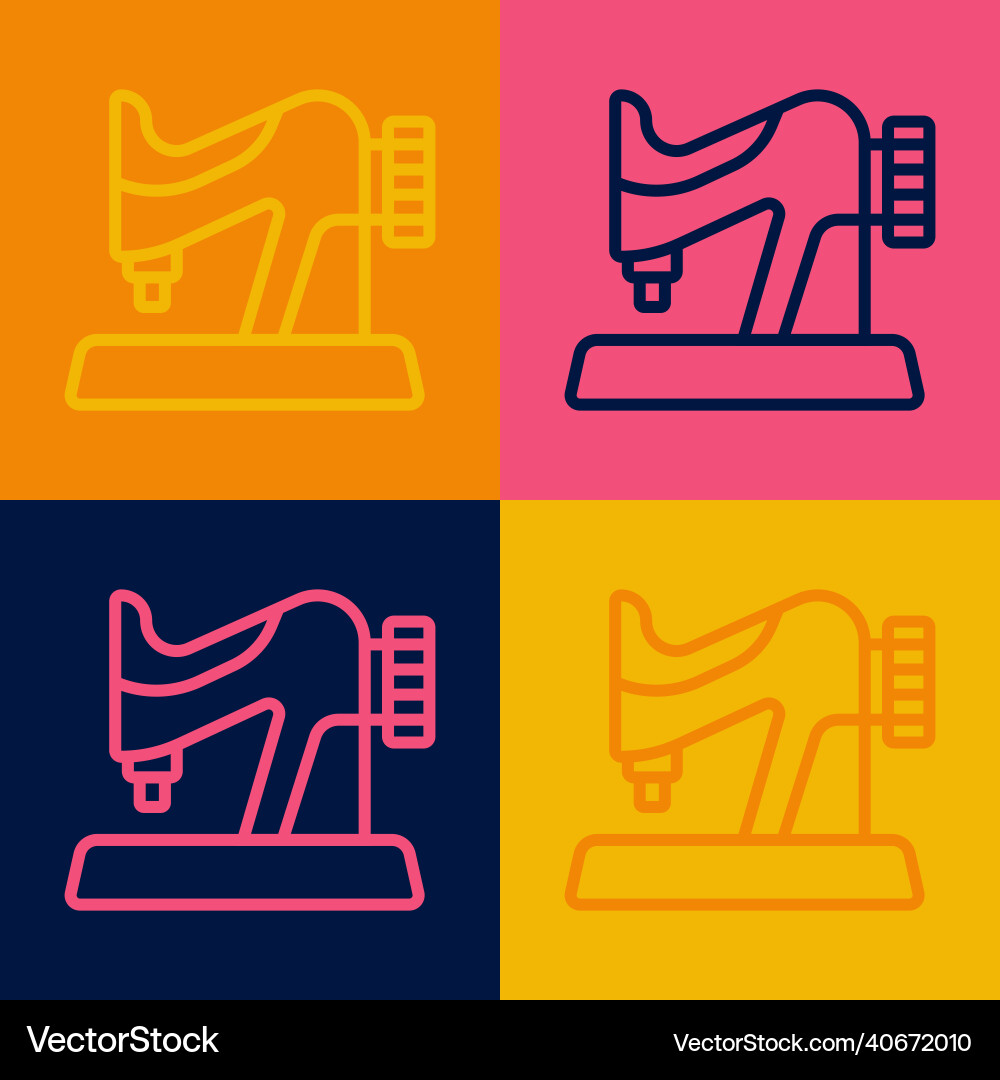 Pop art line sewing machine icon isolated on color