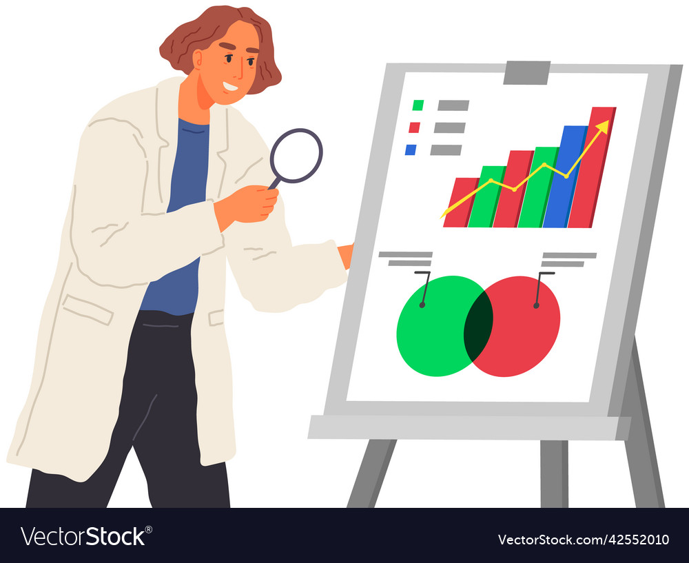 Scientist works with data analytics and research Vector Image