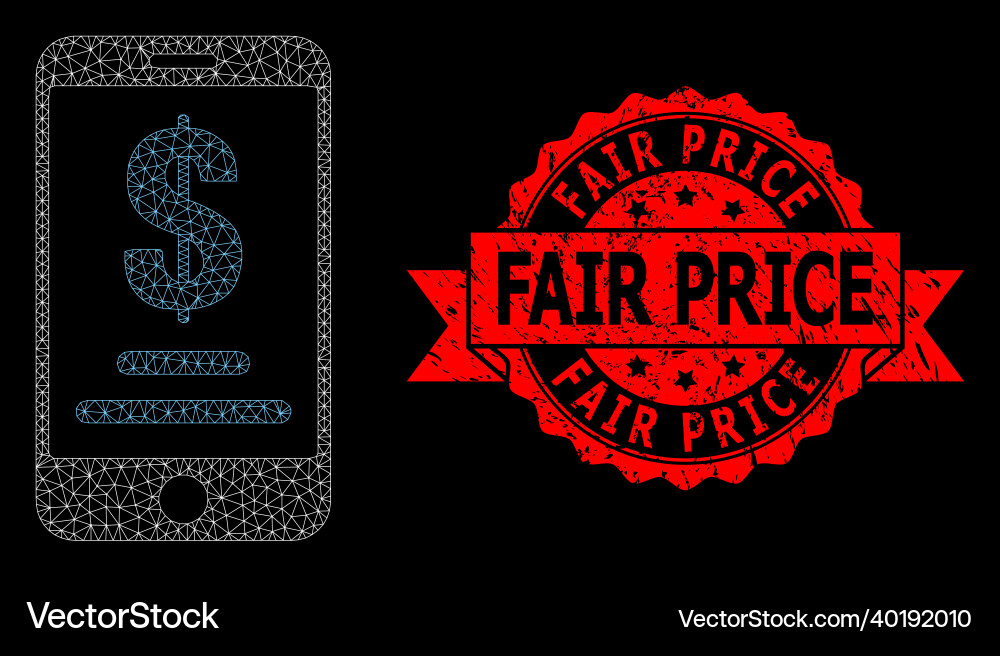 Scratched fair price stamp and polygonal network Vector Image