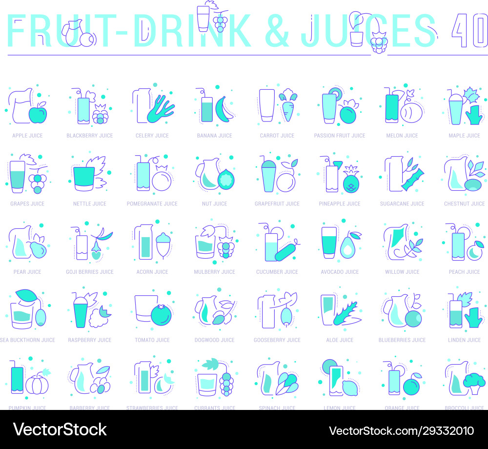 Set blue line icons fruit and vegetable juices Vector Image