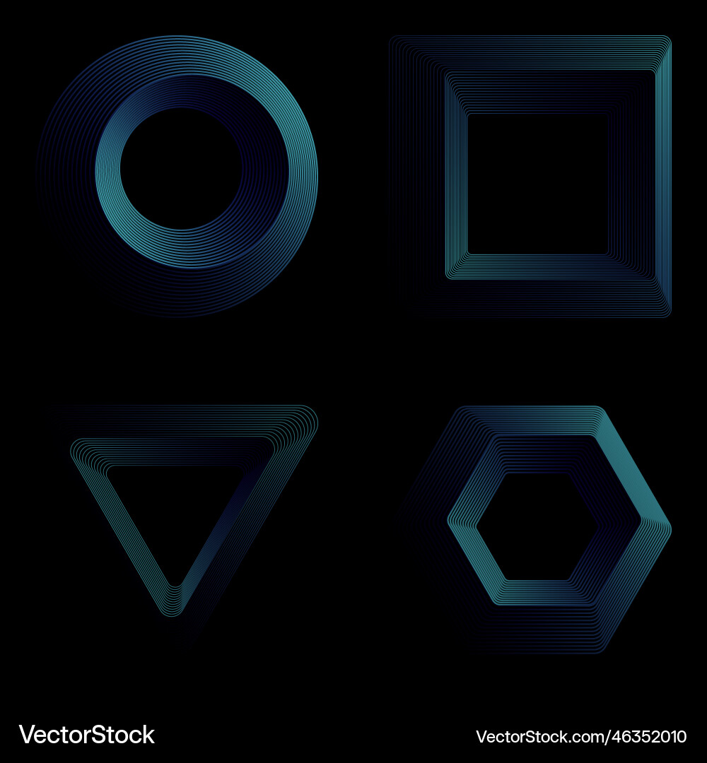 Set of abstract fractal objects on a black Vector Image