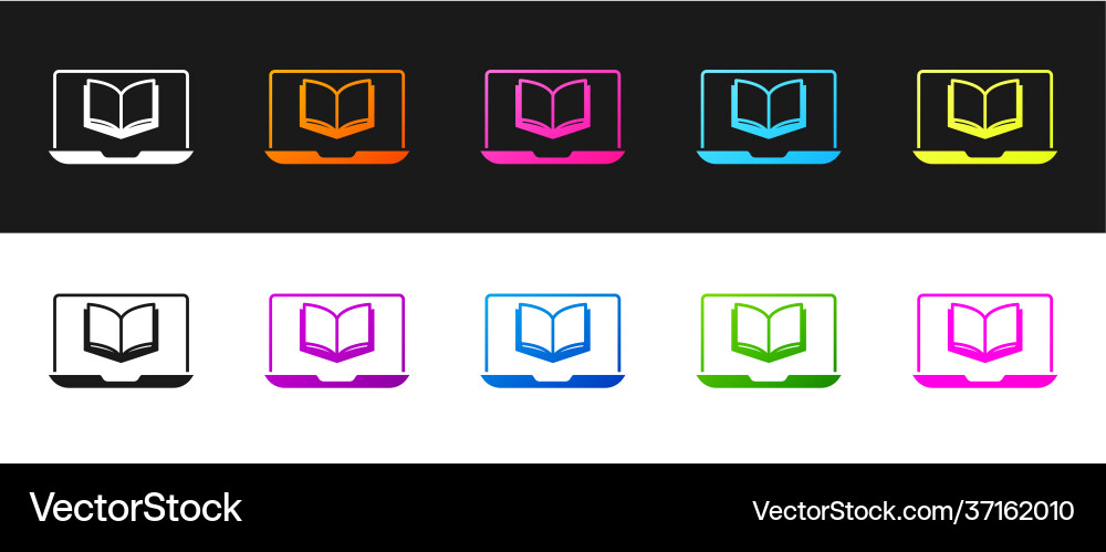 Set online class icon isolated on black and white Vector Image