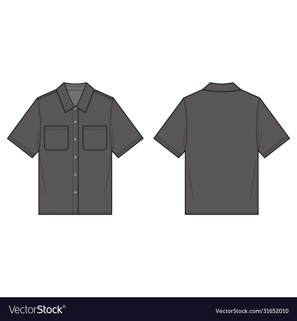 Short Sleeve Shirts Fashion Flat Sketch Template8 Vector Image