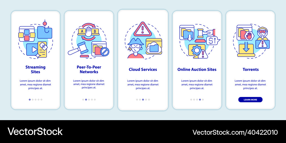 Sources of piracy onboarding mobile app page Vector Image