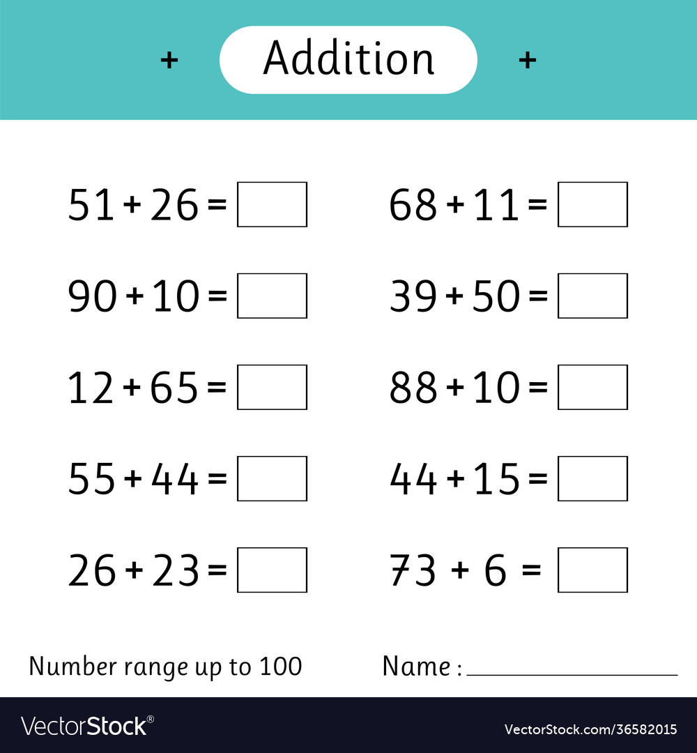 Addition number range up to 100 mathematics Vector Image