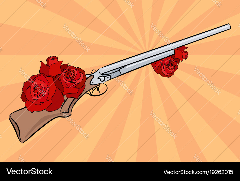 An old rifle with roses pop art Royalty Free Vector Image