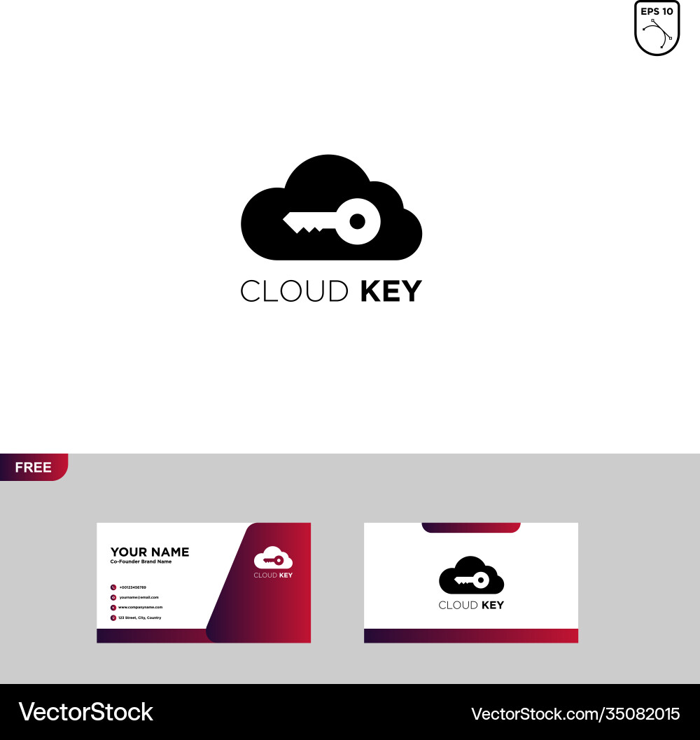 Cloud key logo design free business card template Vector Image