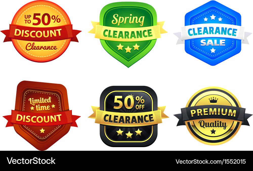 Colorful clearance discount badges Royalty Free Vector Image