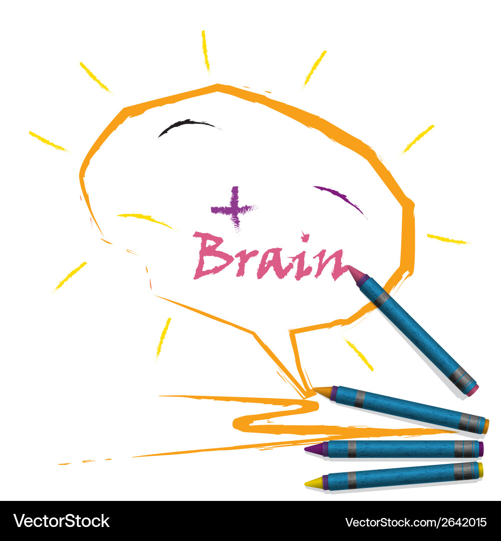 Colorful pencil crayons with creative brain sign Vector Image