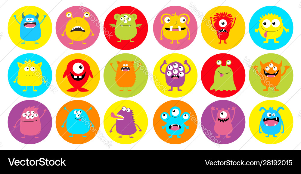 Monster head super big round icon set happy Vector Image