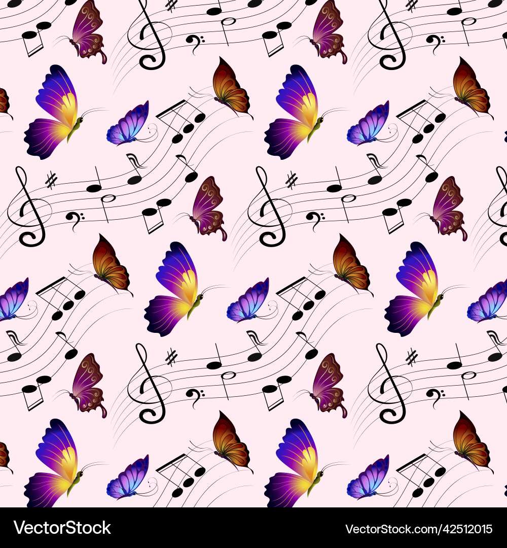 Pattern with butterflies and musical signs Vector Image