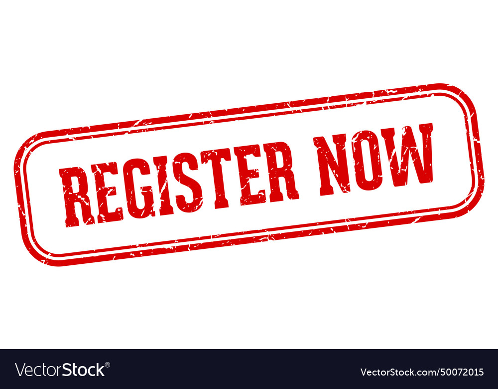 Register now stamp rectangular Royalty Free Vector Image