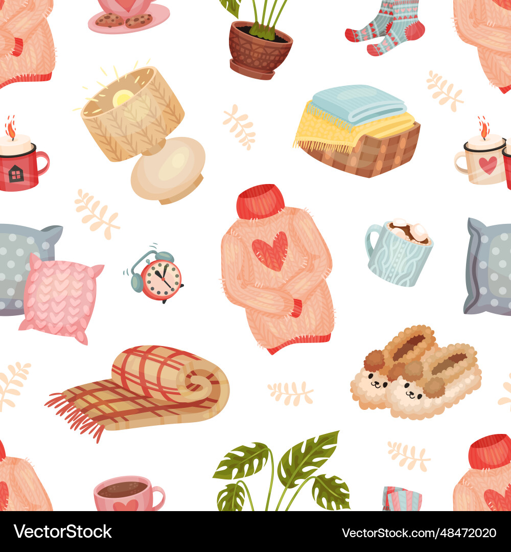 Comfort and hygge autumn seamless pattern design Vector Image
