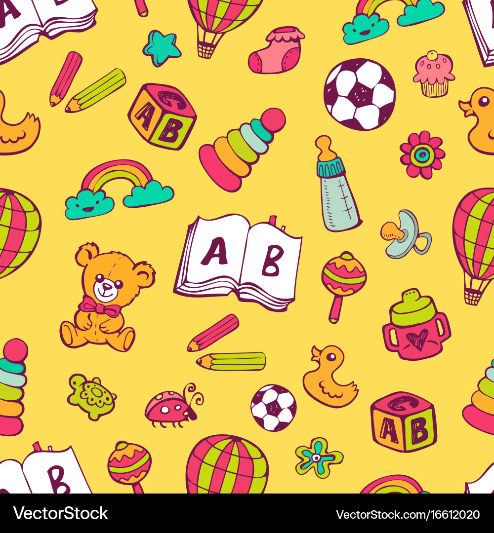 Seamless pattern with cute baby toys Royalty Free Vector