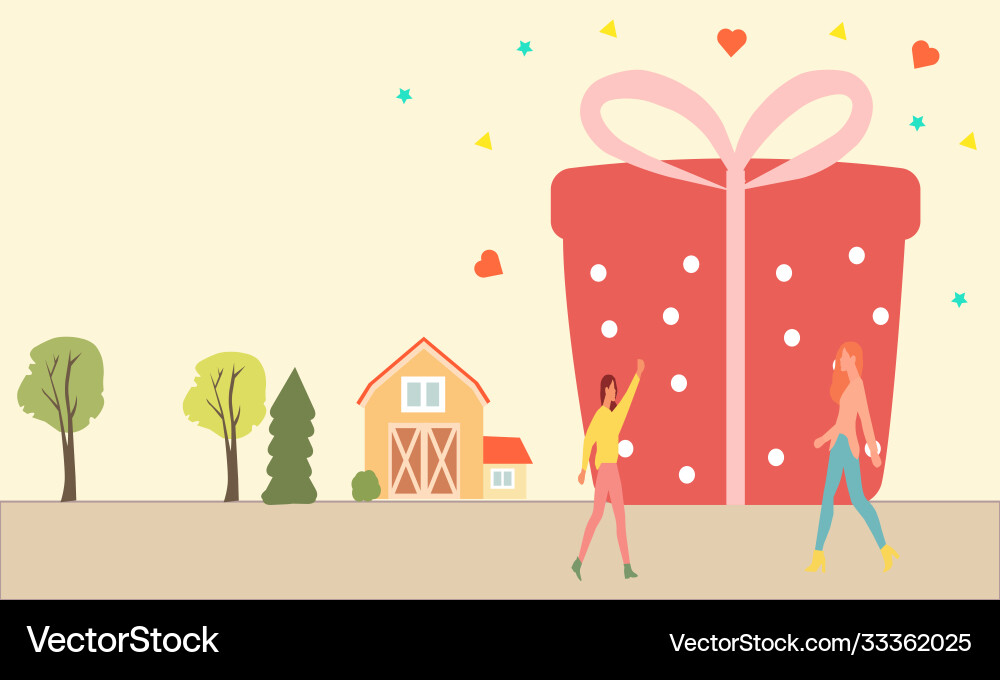 A very big gift and small people graphics Vector Image