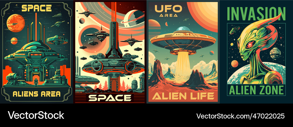 Aliens zone set flyers colorful Royalty Free Vector Image