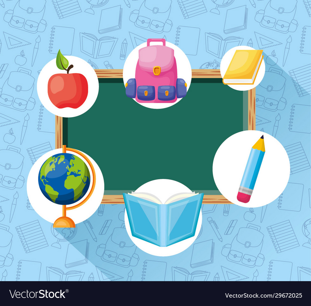 Back to school poster with chalkboard and supplies