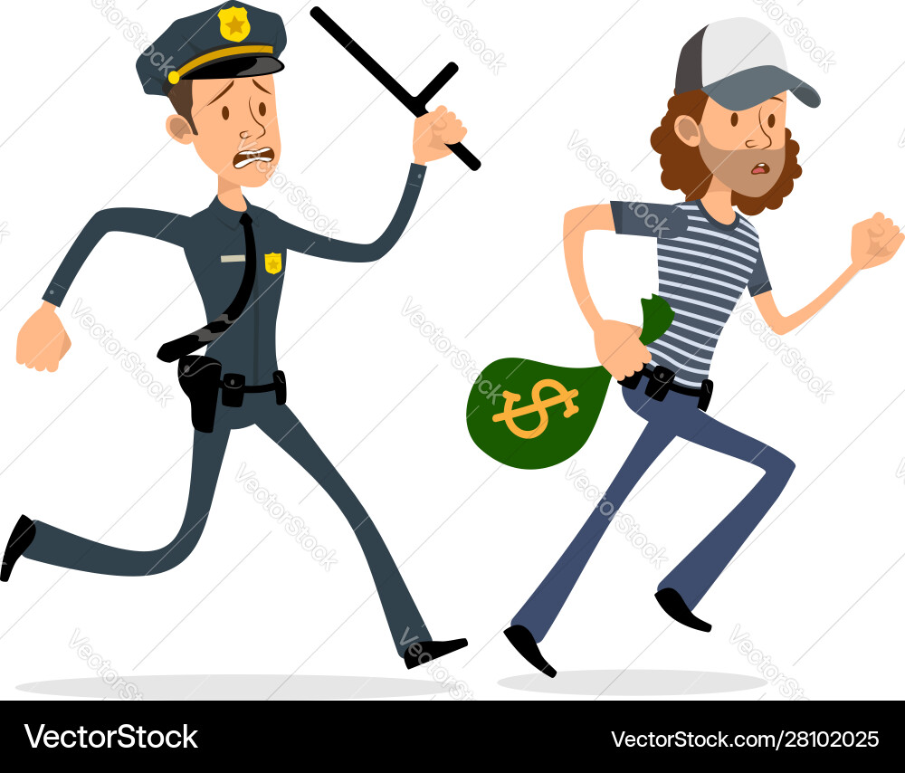 Cartoon flat policeman and thief characters Vector Image