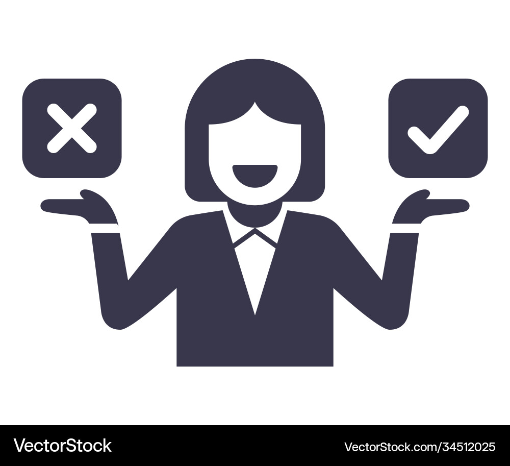 Character chooses either yes or no icon with Vector Image