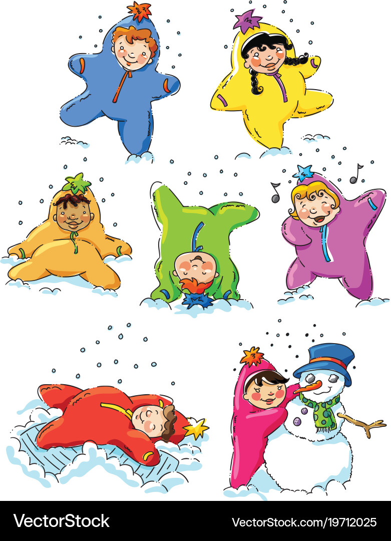 Children playing in the snow Royalty Free Vector Image