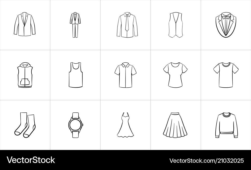 Clothing and accessory sketch icon set Royalty Free Vector