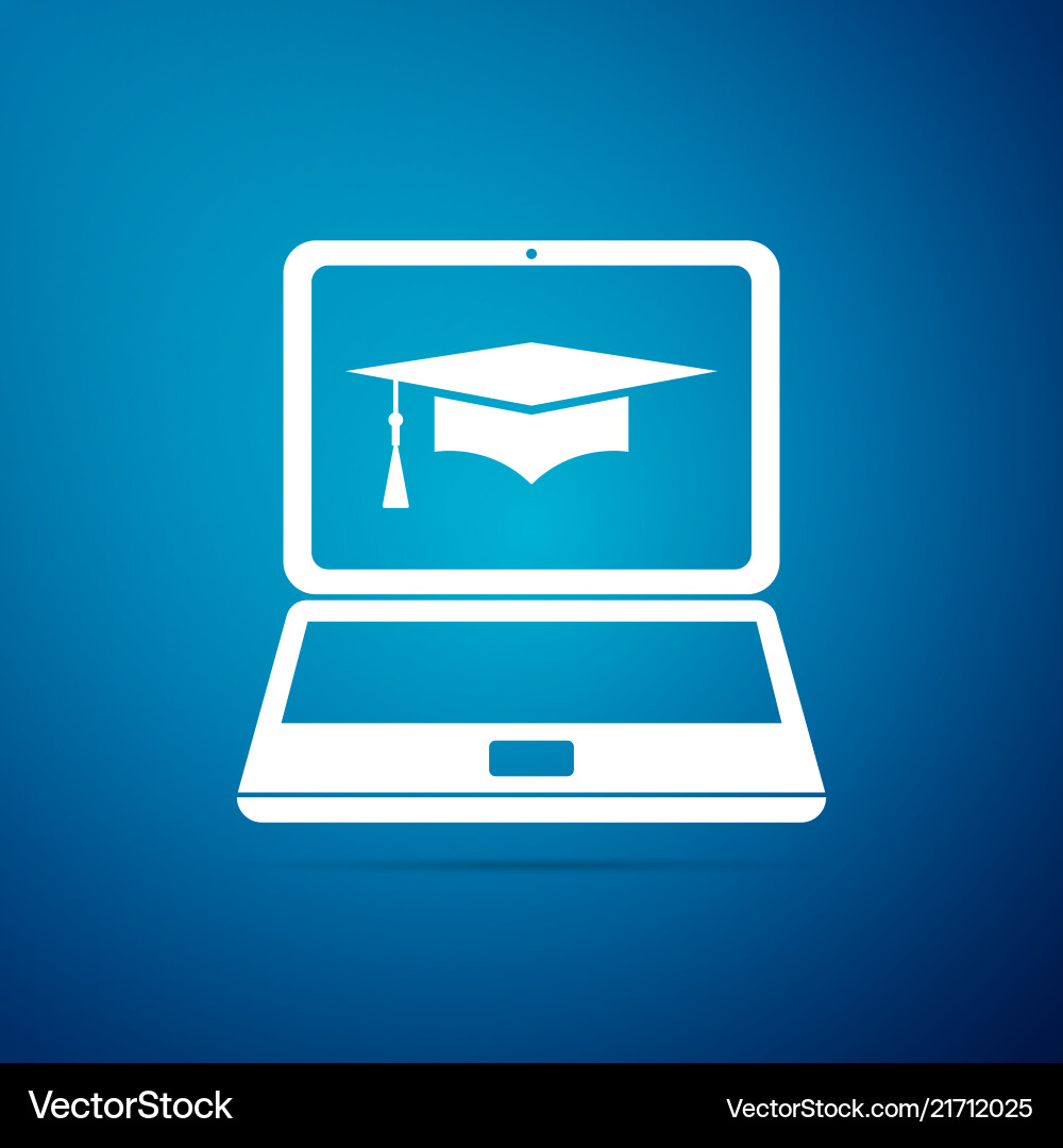 Graduation cap and laptop icon online learning Vector Image