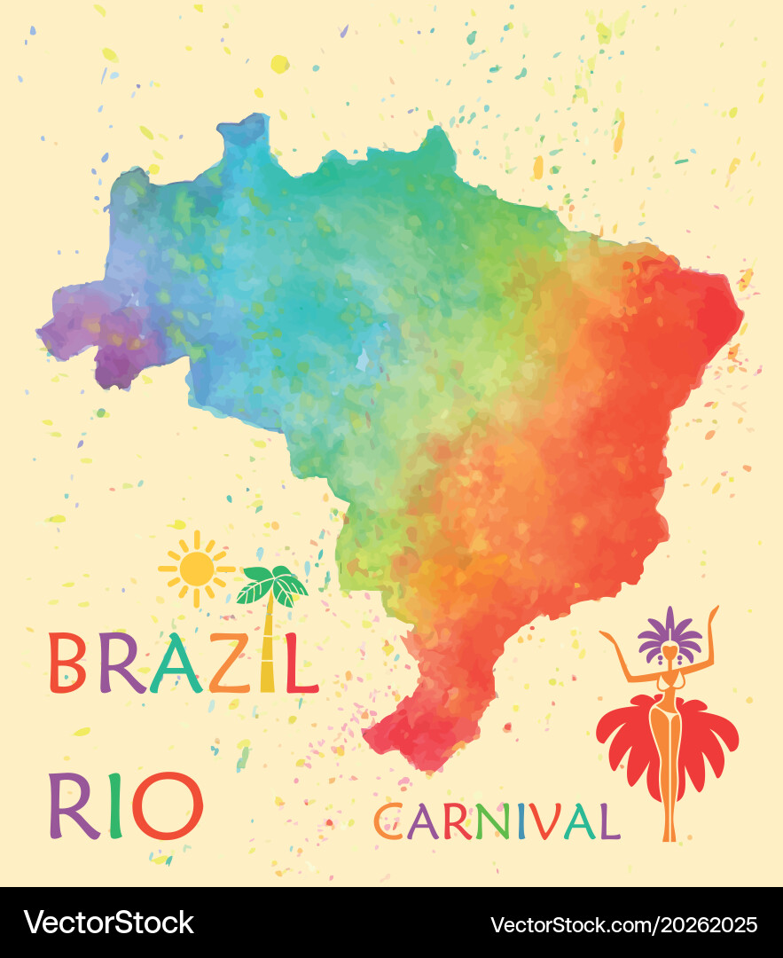 Hand drawn watercolor texture map brazil Vector Image