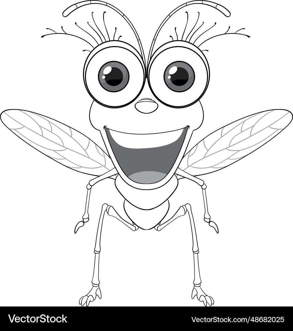 Happy fly cartoon character doodle Royalty Free Vector Image