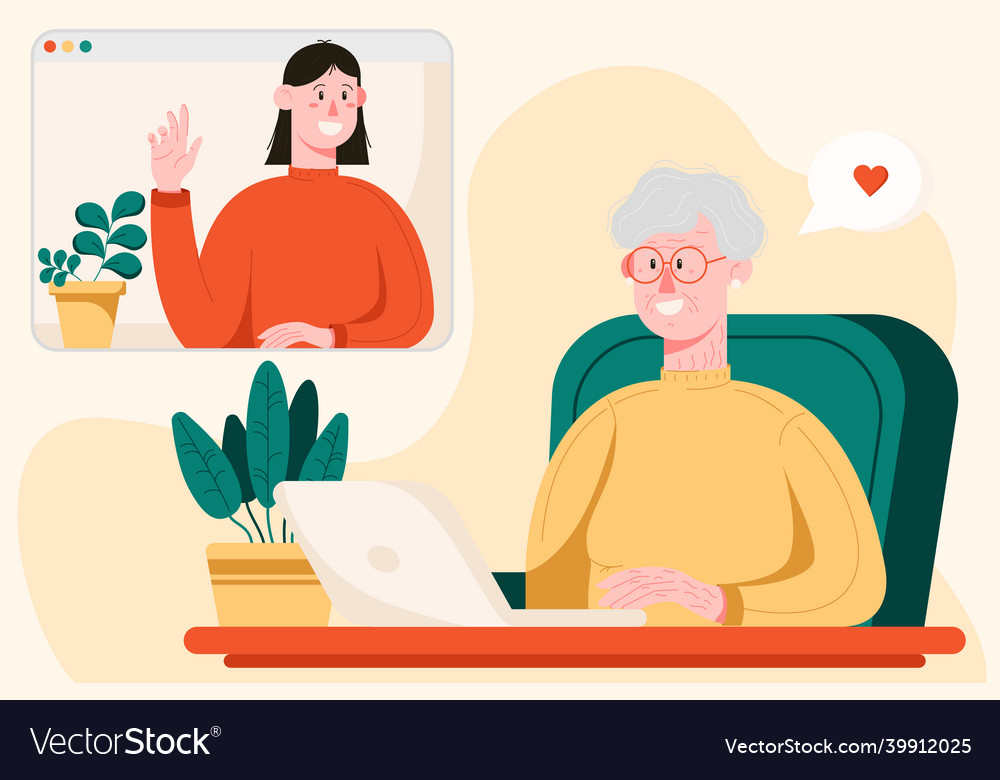 Happy Grandma With Laptop Talking With Her Vector Image