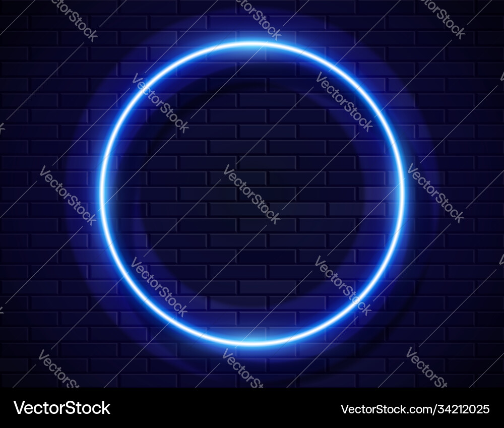 Neon glowing circle blue frame for banner on dark Vector Image
