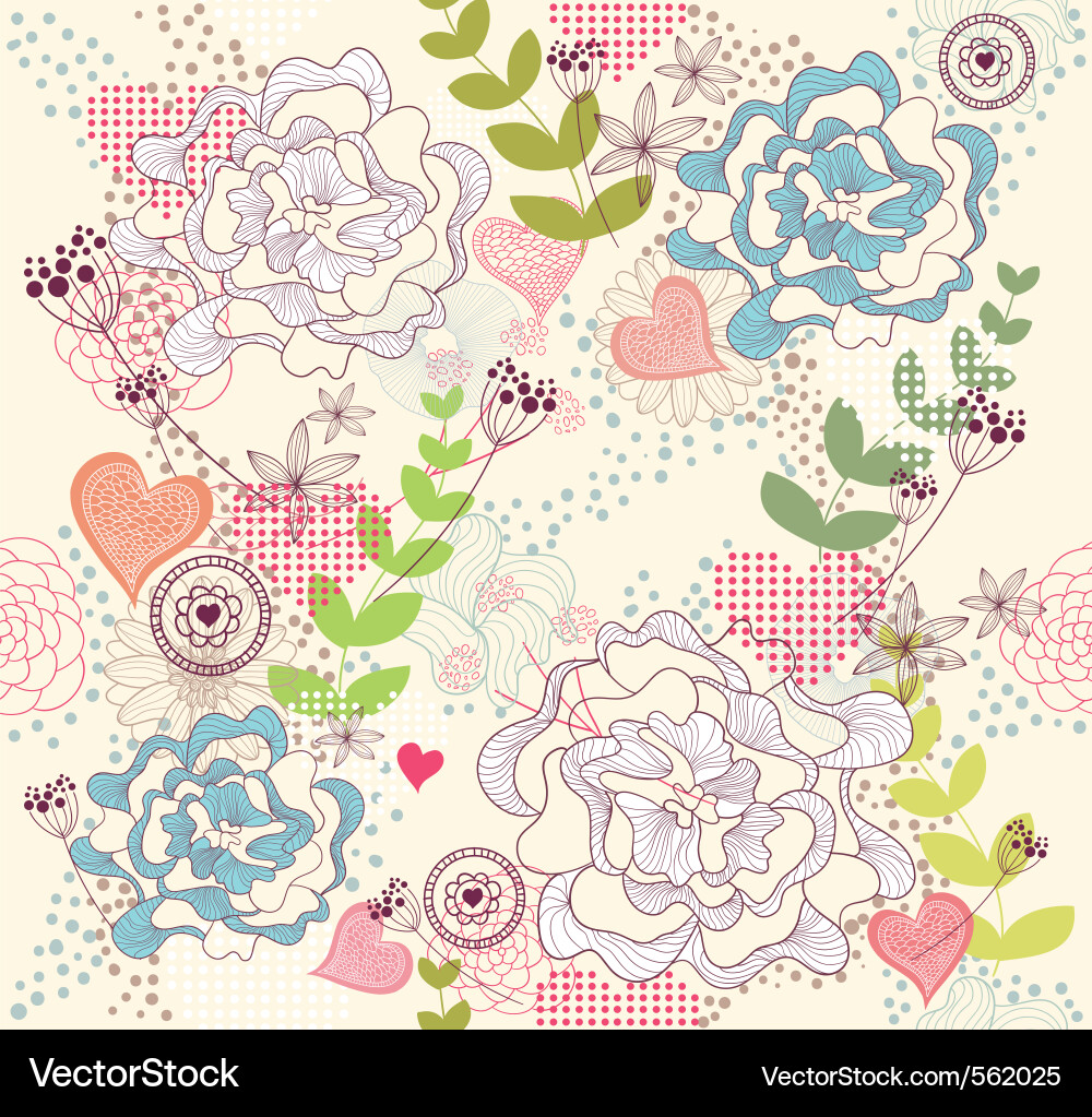 Seamless pattern with flowers and hearts Vector Image