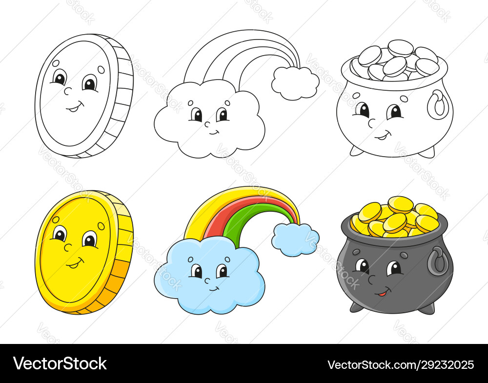 Set coloring page for kids st patrick s day pot Vector Image