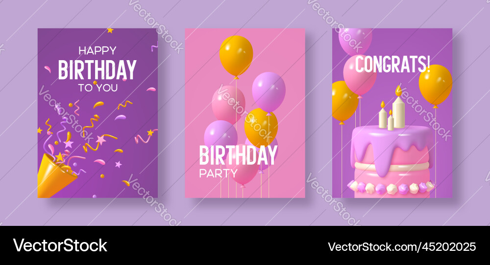 Set of birthday greeting posters Royalty Free Vector Image