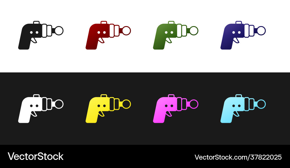 Set ray gun icon isolated on black and white Vector Image