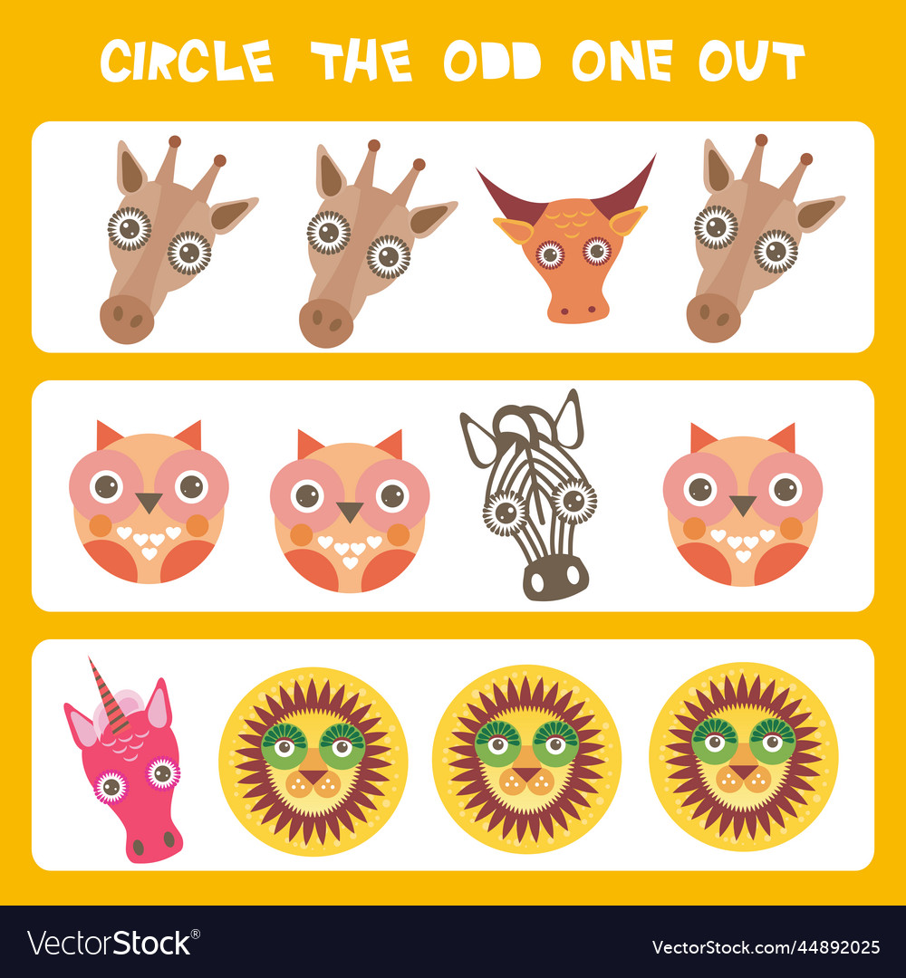 Visual logic puzzle circle the odd one out kawaii Vector Image