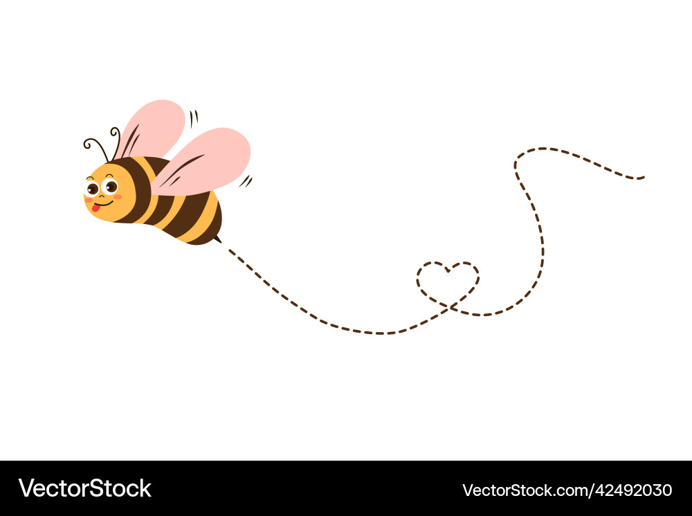 Cartoon bee flying on a dotted route isolated Vector Image