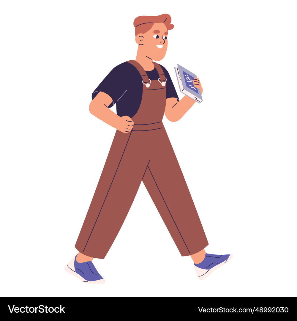 Cute kid walk carrying book hold textbook Vector Image