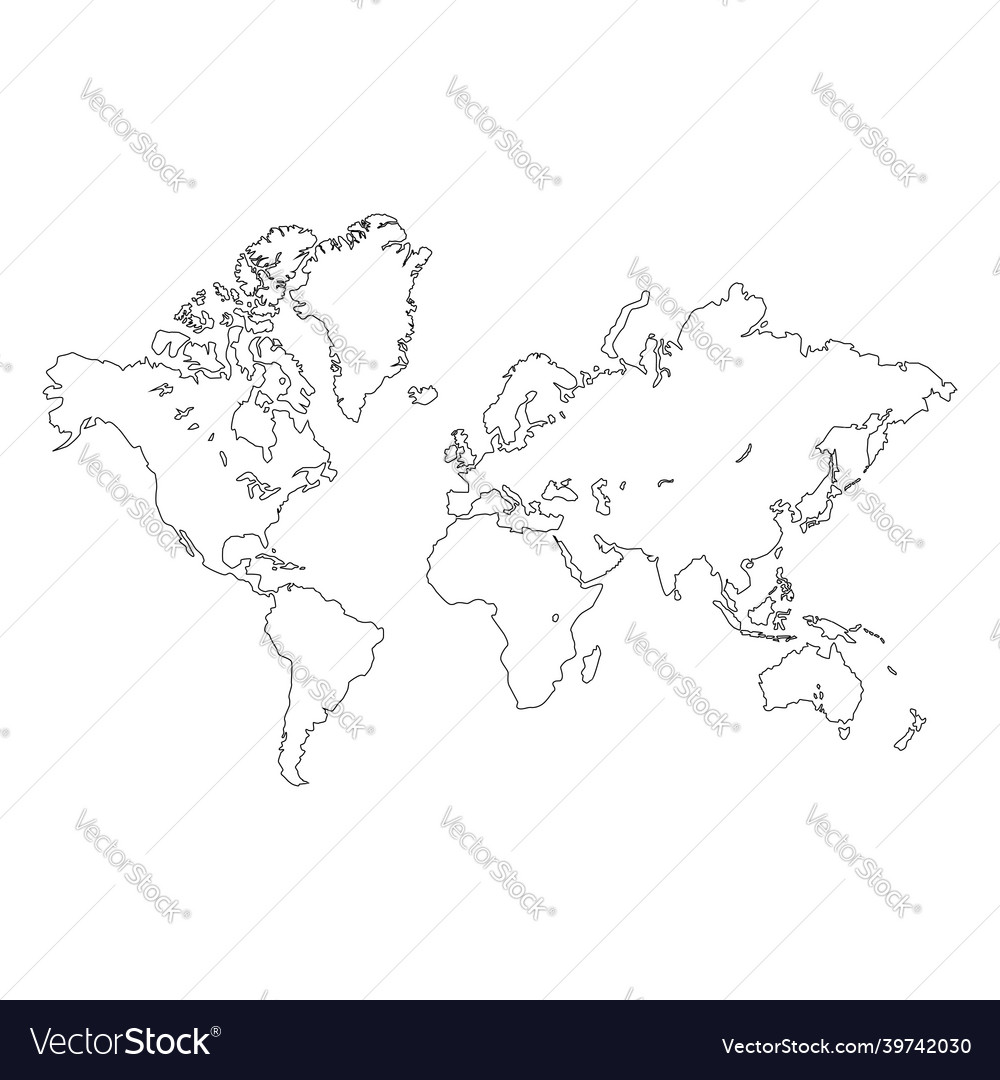 Outline of a detailed world map isolated on white Vector Image