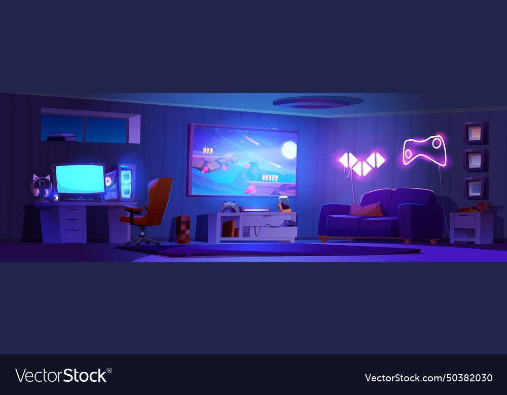 Room interior with setup to play game and stream Vector Image