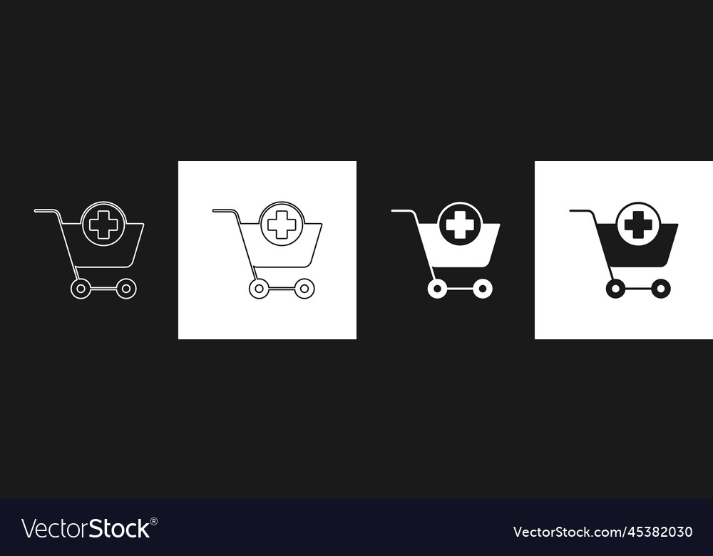 Set add to shopping cart icon isolated on black Vector Image