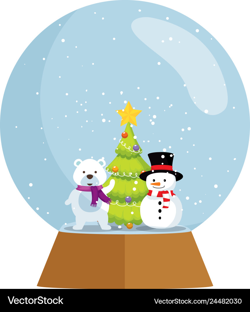Snow sphere with cute polar bear christmas Vector Image
