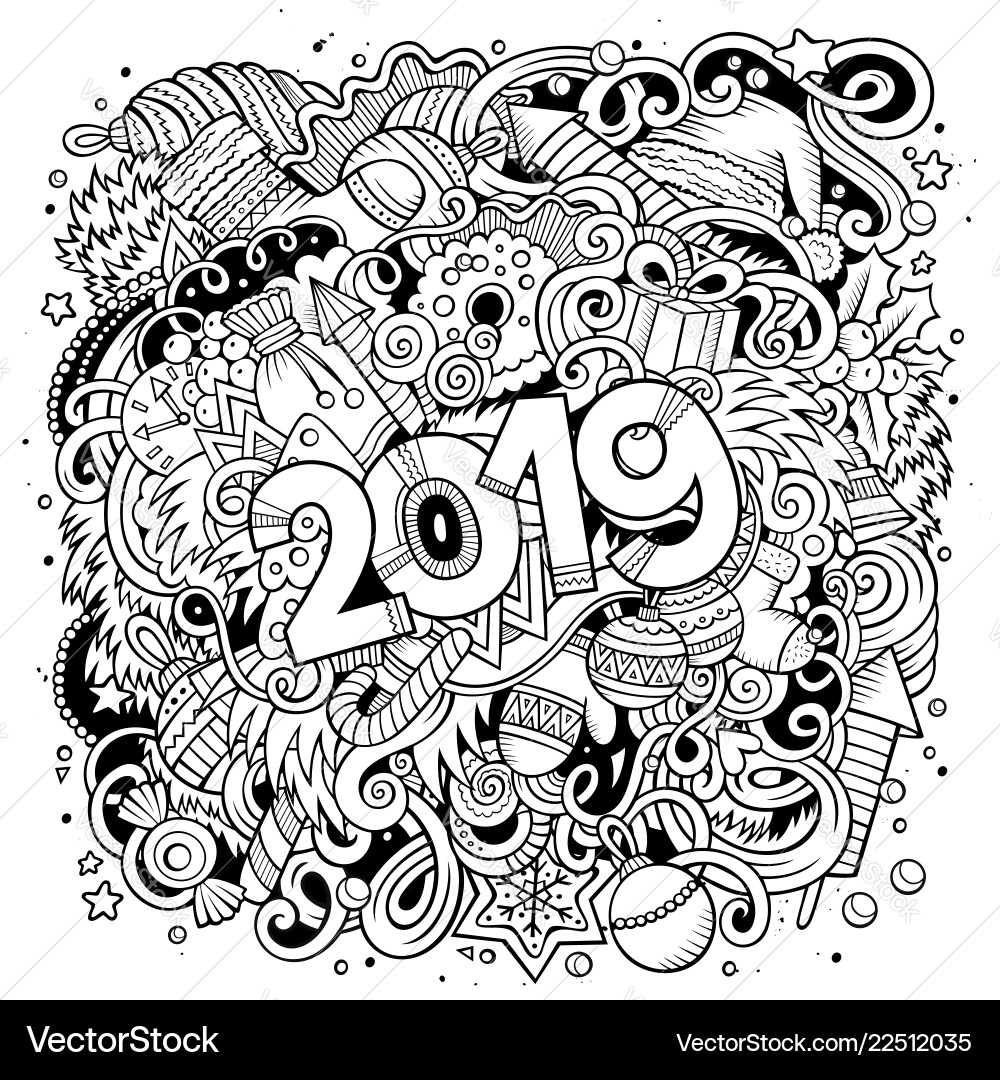 2019 hand drawn doodles contour line Royalty Free Vector