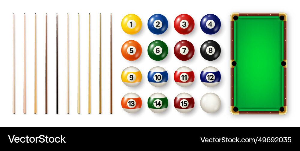 Billiard balls with numbers various cues and Vector Image