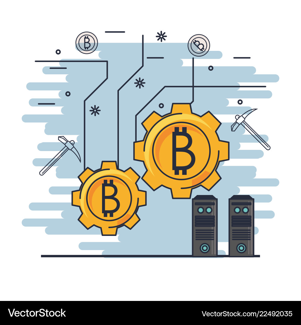 Bitcoin mining technological devices Royalty Free Vector