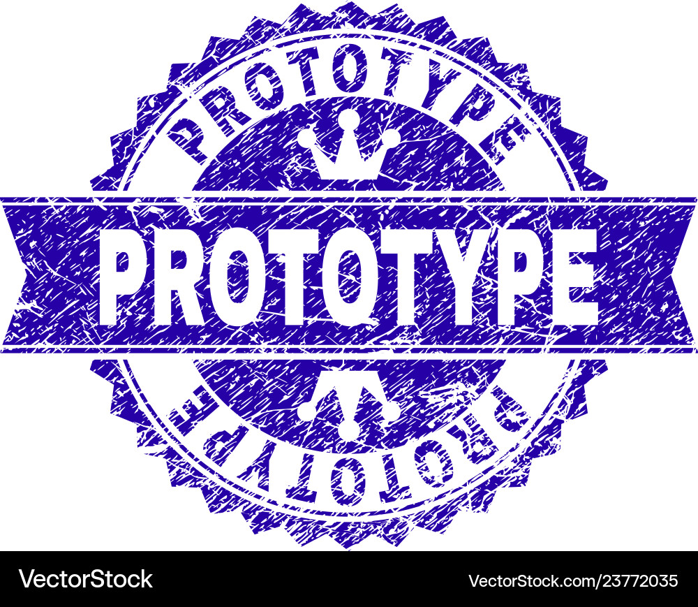 Grunge textured prototype stamp seal with ribbon Vector Image