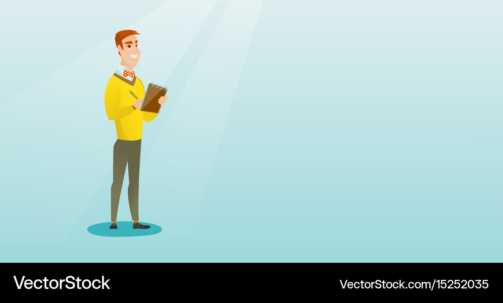 Journalist writing in a notebook with pencil Vector Image