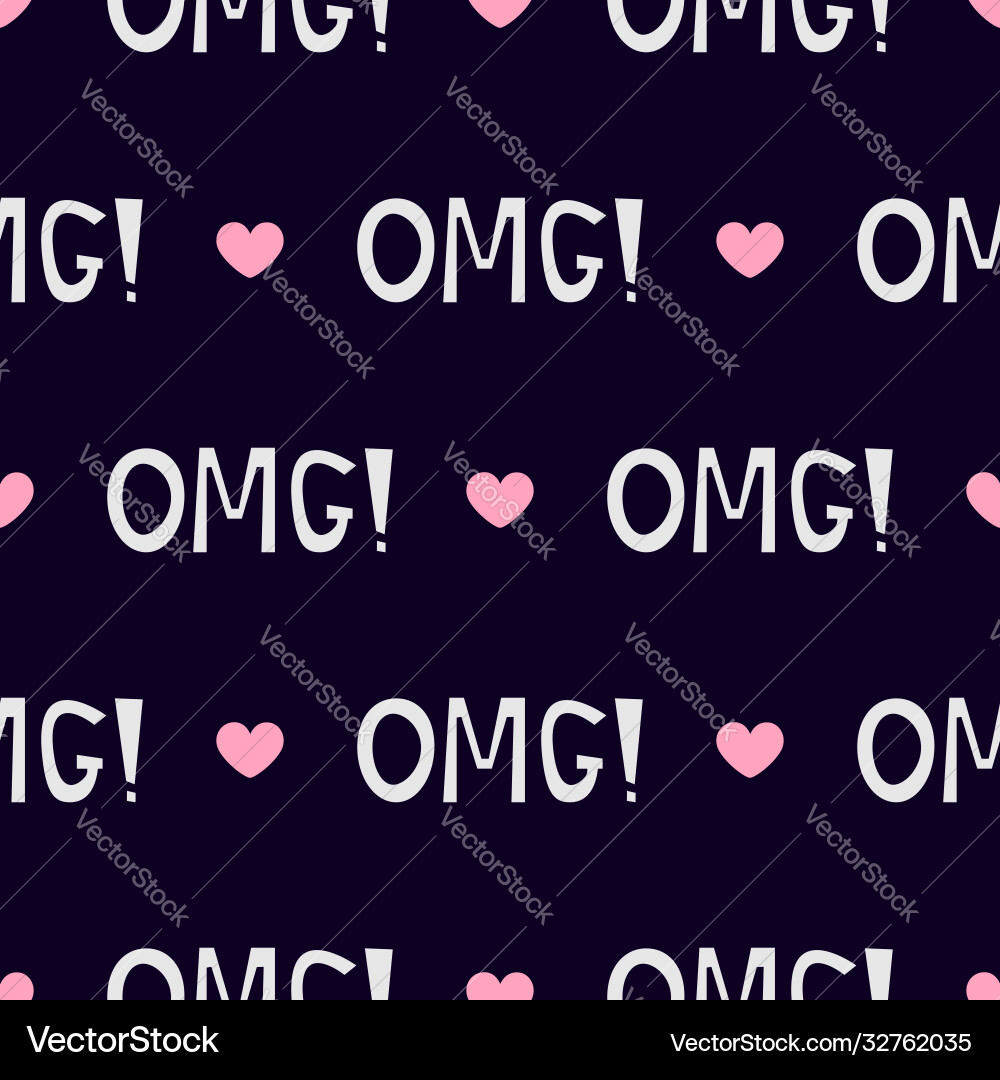 Repeated hearts and text omg cute seamless Vector Image