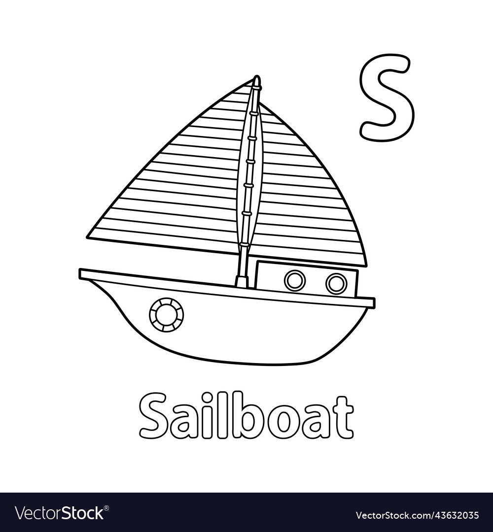 Sailboat alphabet abc coloring page s Royalty Free Vector